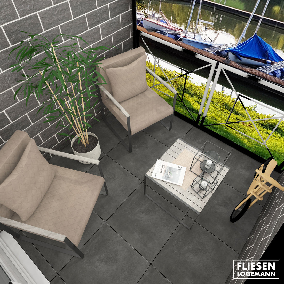 Terrassenplatten Expo 2.0 antracite 60x60x2cm – Fliesen Logemann